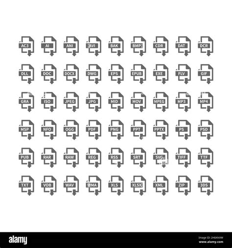 File Type Download Vector Icons File Format With Arrow Icon Set Files Buttons Stock Vector