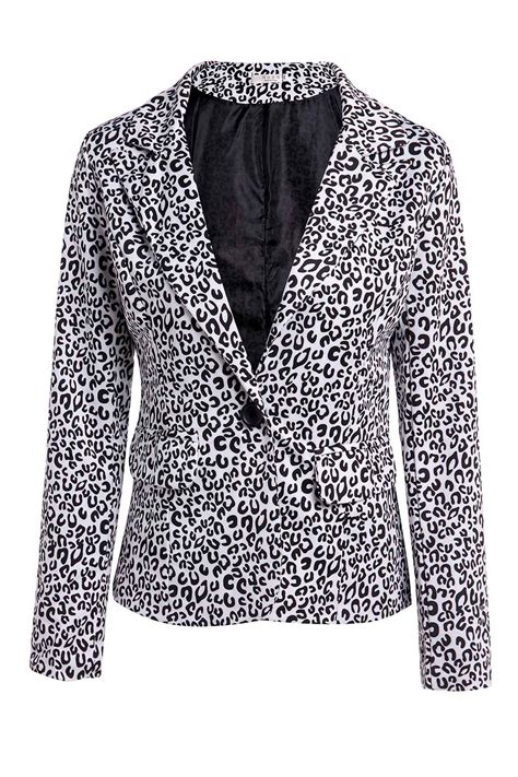 70 Off Elegant Lapel Neck Long Sleeve Leopard Print Jacket Blazer