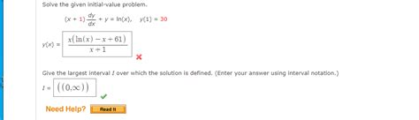 Solved Solve The Given Initial Value Problem X 1 Dy Y