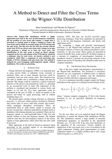 Pdf A Method To Detect And Filter The Cross Terms In The Wigner Ville Distribution