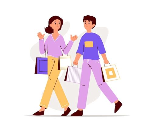 Casal De Compras Jovens Felizes Caminhando Juntos Conjunto De