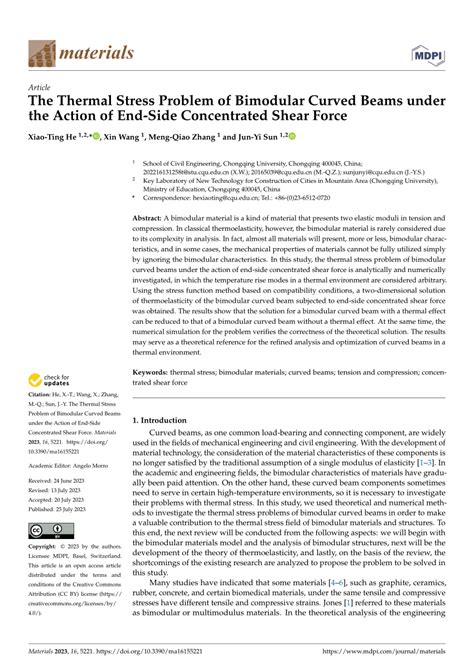 Pdf The Thermal Stress Problem Of Bimodular Curved Beams Under The Action Of End Side