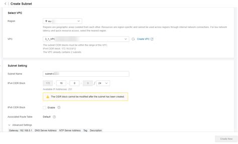 Creating A Subnet For The Vpc — Virtual Private Cloud User Guide
