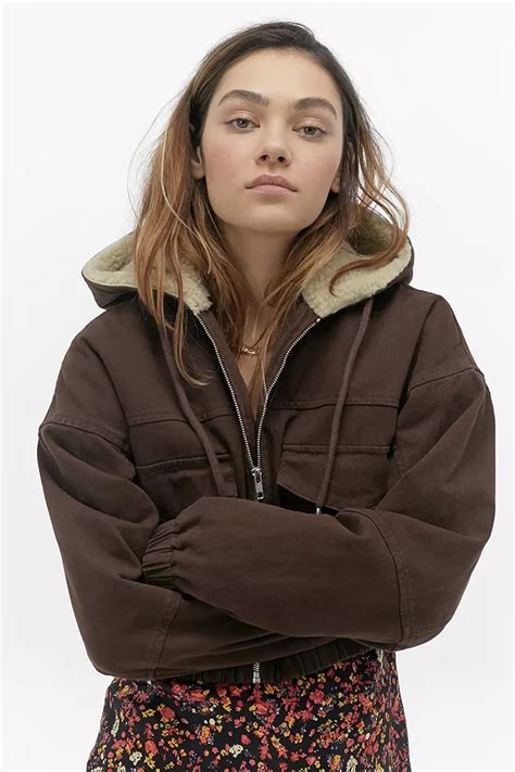 Bdg Borg Lined Cropped Hooded Jacket Urban Outfitters Uk