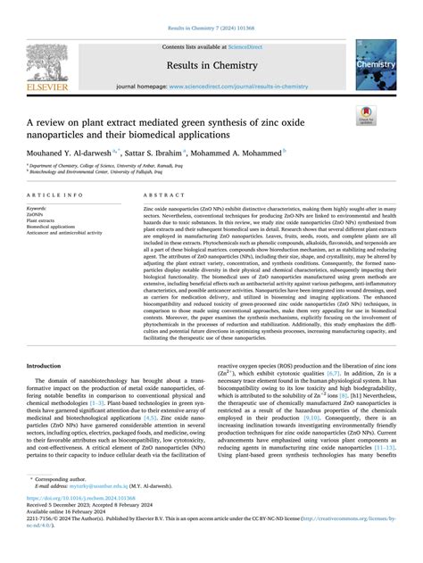 Pdf A Review On Plant Extract Mediated Green Synthesis Of Zinc Oxide