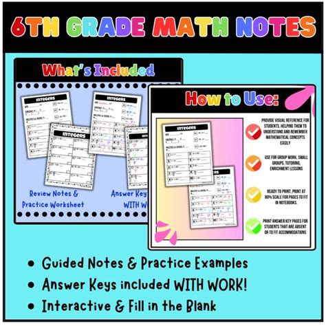 Integer Operations 6th Grade Math Reteach Review Notes And Worksheet No Prep