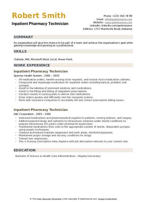 Hospital Pharmacy Technician Resume 2upduc