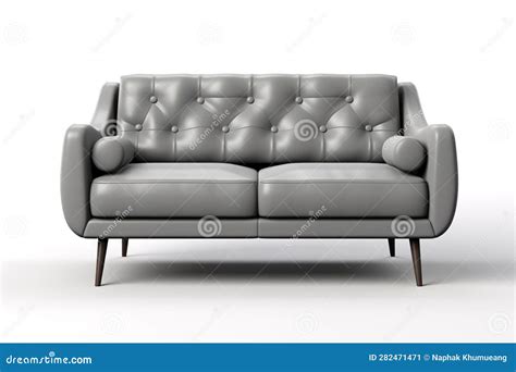 Modern Grey Leather Sofa Furniture Isolated On White Background Ai
