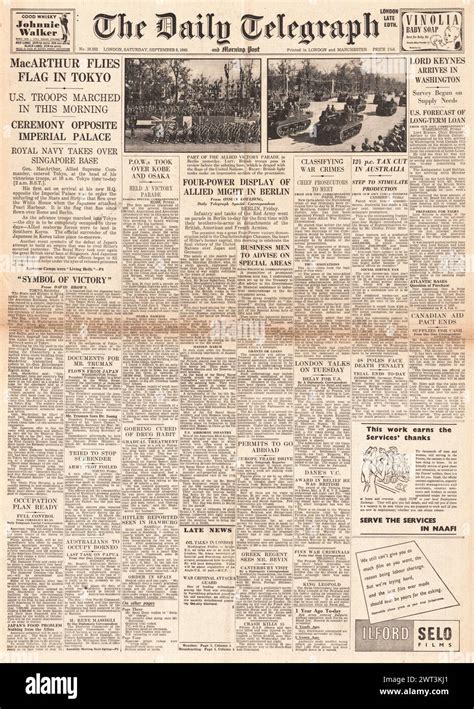 1945 The Daily Telegraph Front Page Reporting Macarthur Enters Tokyo