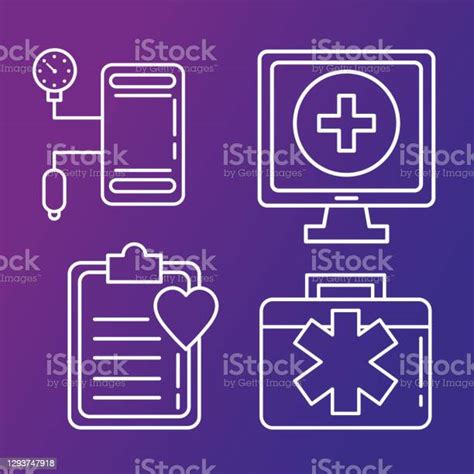 Bundle Of Five Doctor Kit Line Style Set Icons Stock Illustration