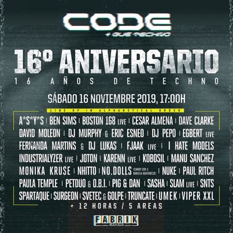 Fabrik Celebra El 16 Aniversario De Code Con Un Cartel Sin Precedentes