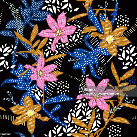 아름 다운 손에 차이 선 채우기와 더프 정원 분위기 세련 된 패션과 모든 지문에 대 한 다채로운 Florals 패턴 그리기 귀여운에 대한 스톡 벡터 아트 및 기타 이미지