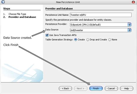 online tweeter enterprise application creating a persistence unit