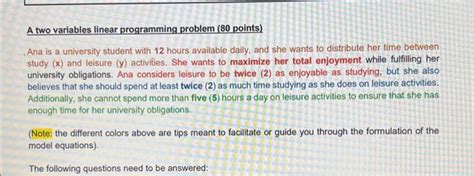 Solved A Two Variables Linear Programming Problem Chegg