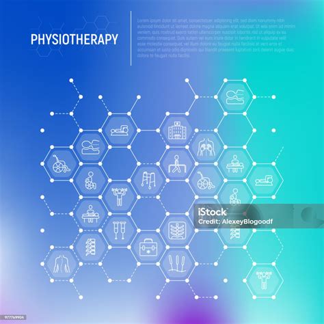 얇은 선 아이콘으로 넓어짐에 물리 치료 개념 재활 물리 요법가 침술 마사지 보행기 척추 X 선 외상입니다 벡터 일러스트 레이 션