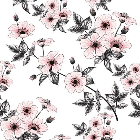 Premium Vector Seamless Pattern Pink Wild Rose Flowers Hand Drawing