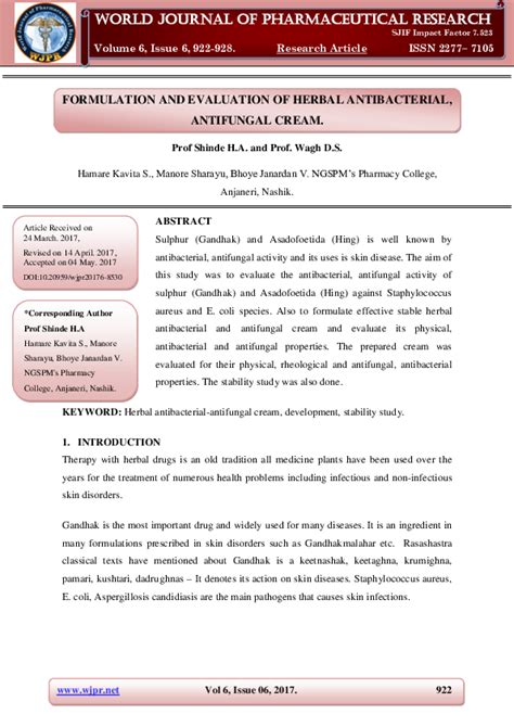 Pdf Formulation And Evaluation Of Herbal Antibacterial Antifungal Cream