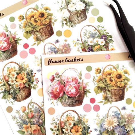 استیکر طرح سبد گل ژورنال آبنبات چوبی