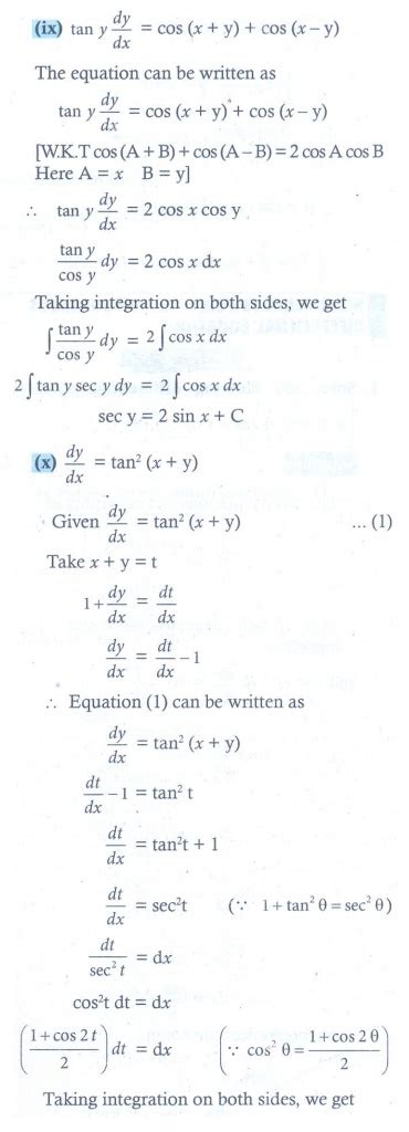 Exercise 10 5 Variables Separable Method Substitution Method Problem Questions With Answer