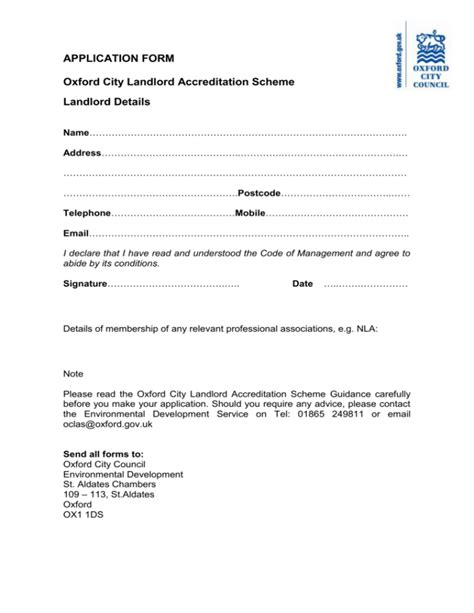 Application Form Oxford City Council