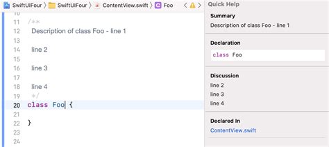Ios How To Add New Line To Swift Comment For Quick Help Stack Overflow