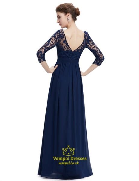 Elegant Black Lace Bodice Chiffon Prom Dress With 34 Length Sleeves