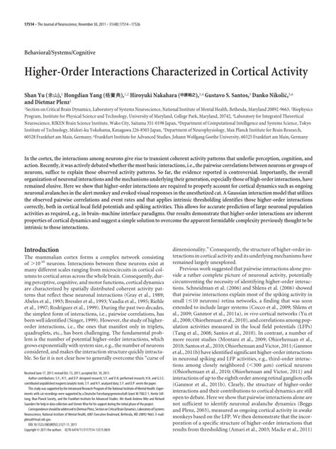 Pdf Higher Order Interactions Characterized In Cortical Activity