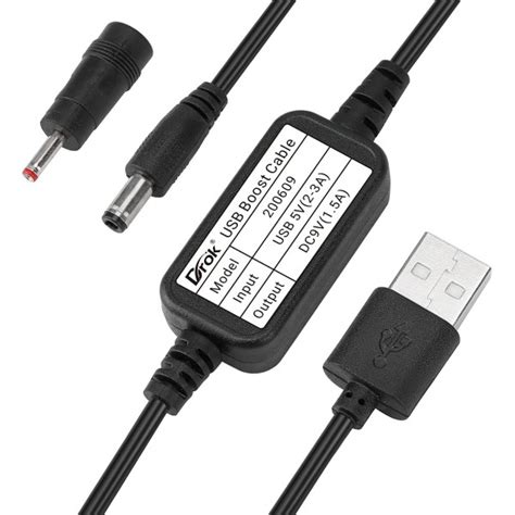 USB To 9v DROK 5v To 9v USB Boost Converter USB Cable DC 5v Step Up