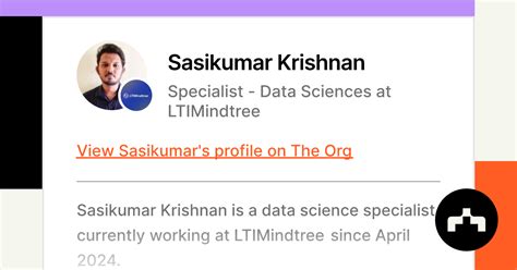 Sasikumar Krishnan Specialist Data Sciences At Ltimindtree The Org