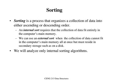 Sorting Algorithms Ceng 213 Data Structures Ppt Download