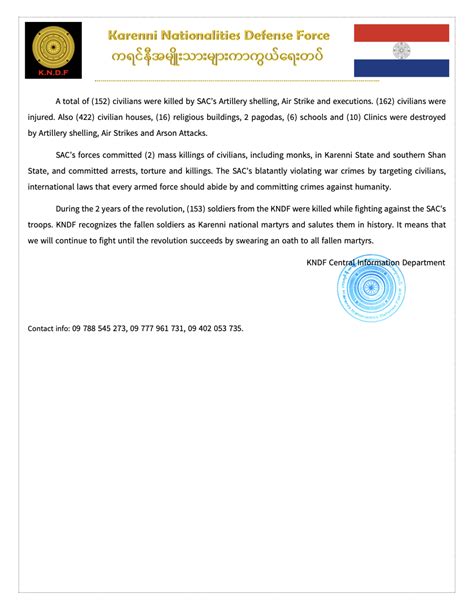 Kndfs 2 Years Annual Conflict Report Karenni National Defense Force Kndf