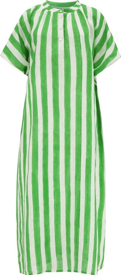 Kate Austin Designs Shary Linen Dress In Green Cabana Stripe ShopStyle