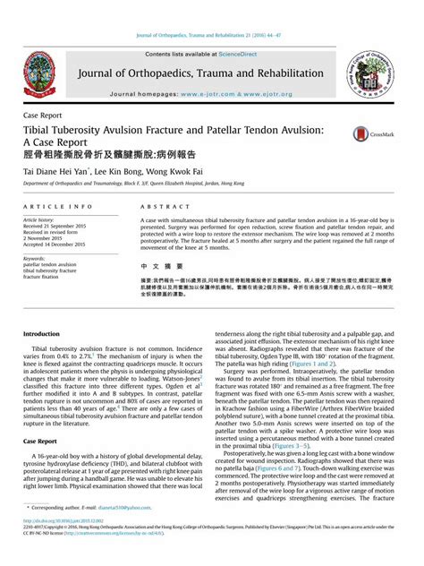 Pdf Tibial Tuberosity Avulsion Fracture And Patellar Tendon Ejotr