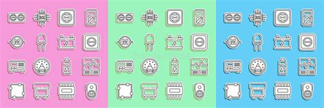 Set Line Electrical Outlet Measuring Instruments Light Emitting Diode Circuit Scheme And Car