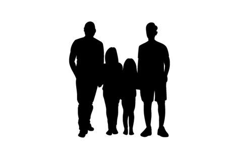 Same Sex Male Couple With Two Daughters Silhouette Svg Cut File By