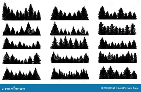 Pine Tree Silhouette Forest Set Collection Vector Illustration Stock