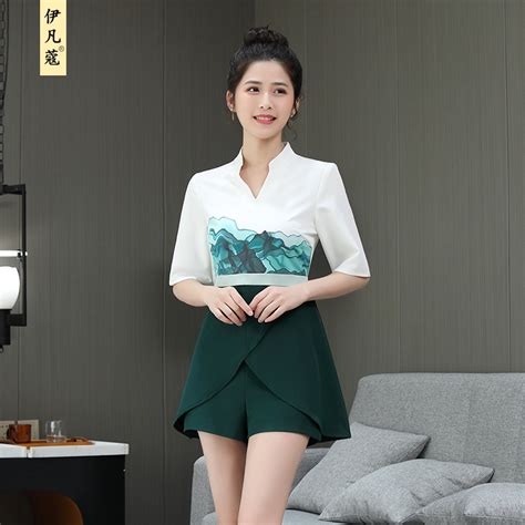 夏季新款足浴店按摩spa足疗采耳养生馆高端技师服美容院气质工衣虎窝淘
