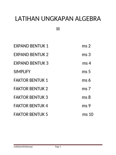 Latihan Ungkapan Algebra Iii Pdf