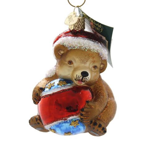 Old World Christmas Playful Cub Glass Ornament Teddy Bear 12533