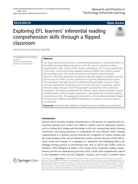 Pdf Exploring Efl Learners Inferential Reading Comprehension Skills Through A Flipped Classroom