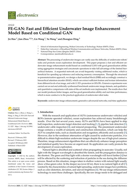 Pdf Fe Gan Fast And Efficient Underwater Image Enhancement Model Based On Conditional Gan