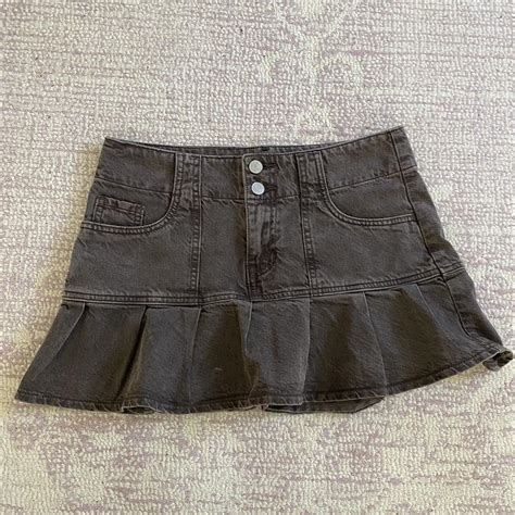 Pacsun Denim Mini Skirt Worn Once Brown Ruffle Depop