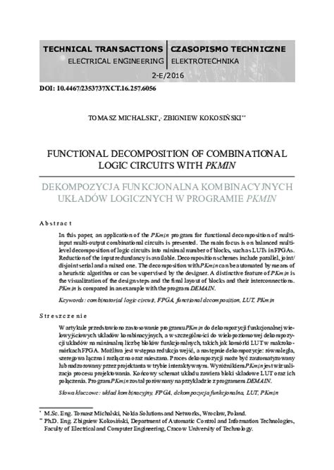 pdf functional decomposition of combinational logic circuits with pkmin