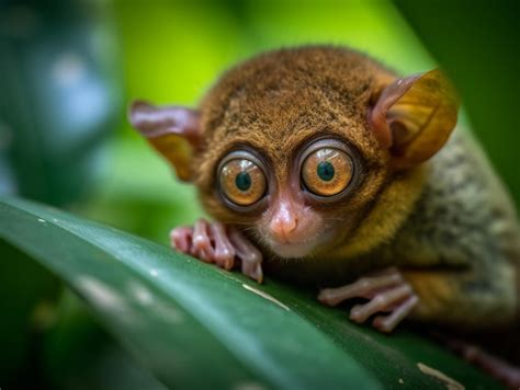 Premium Ai Image A Tiny Monkey With Big Eyes Sits On A Leaf