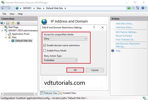 Configure IP Address And Domain Restrictions In IIS Web Server