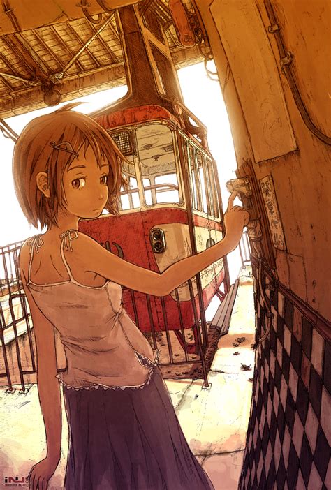 Safebooru Aerial Tram Bad Id Bare Shoulders Brown Eyes Brown Hair