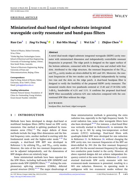 Miniaturized Dual‐band Ridged Substrate Integrated Waveguide Cavity Resonator And Band‐pass