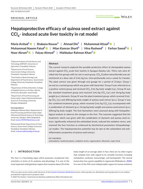 PDF Hepatoprotective Efficacy Of Quinoa Seed Extract Against CCl 4