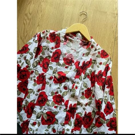 Merah Red Roselly Brosss Shawl Skirt Top Kebaya Set Shopee Thailand