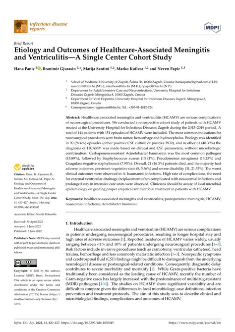 PDF Etiology And Outcomes Of Healthcare Associated Meningitis And VentriculitisA Single
